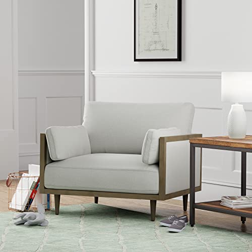 Amazon Brand β Stone & Beam Coast Wood-Trimmed Contemporary Living Room Accent Chair with Armrest Pillows, 40"W, Chalk