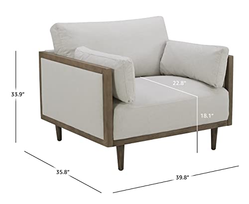 Amazon Brand β Stone & Beam Coast Wood-Trimmed Contemporary Living Room Accent Chair with Armrest Pillows, 40"W, Chalk