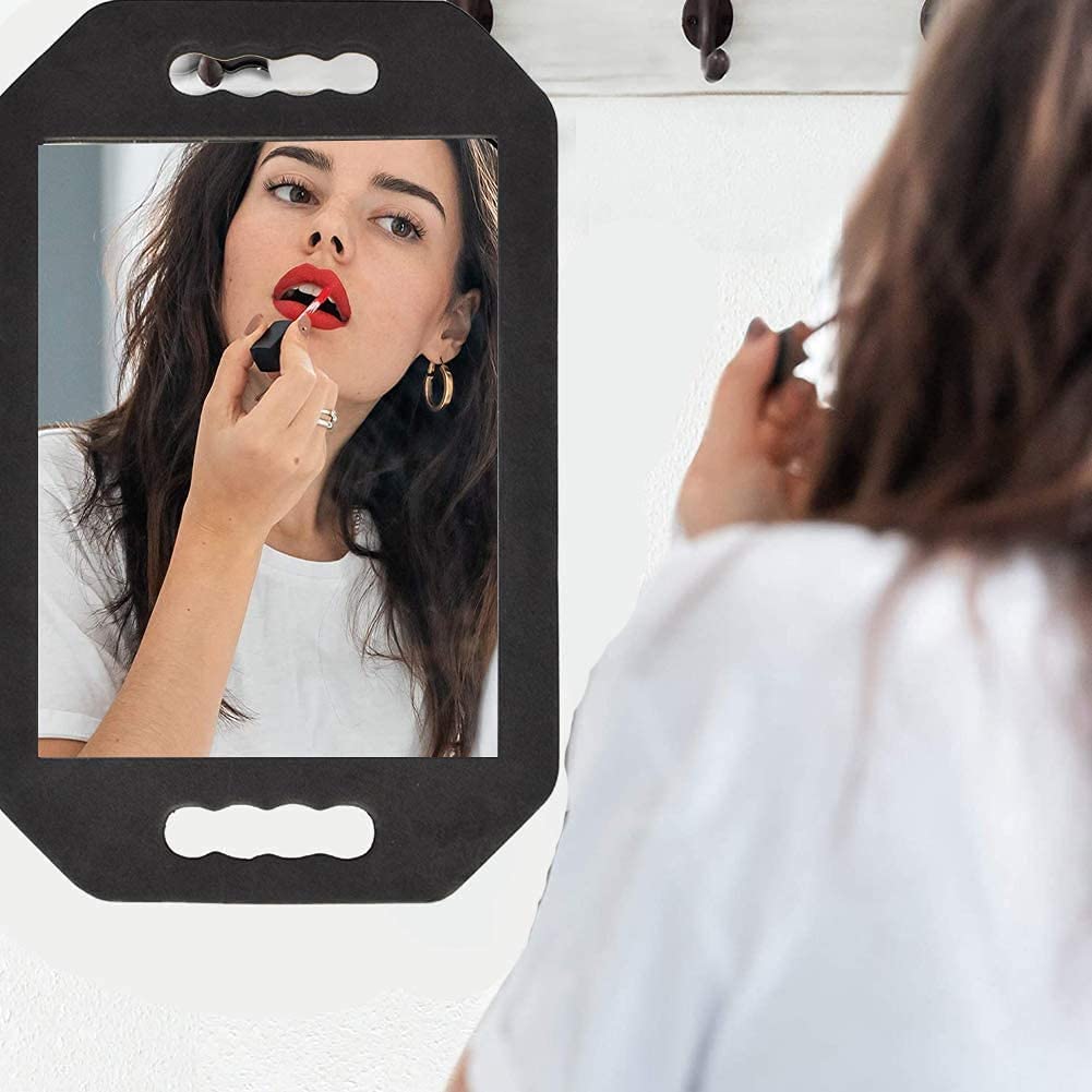 HREW Handle Mirror β Large Hand Mirror with Double Handle - Rectangular Hand Held Mirror with Handle - Lightweight Hair Salon Equipment Hairstylist and Barber Accessories (1Pcs Rectangle)