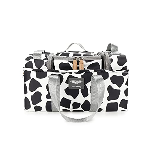 Baby Diaper Caddy Bag - 5pcs Set Diaper Stroller Bag Organizing Pouches Baby Basket Diaper Storage Caddy With Insulation bag (Black&White)