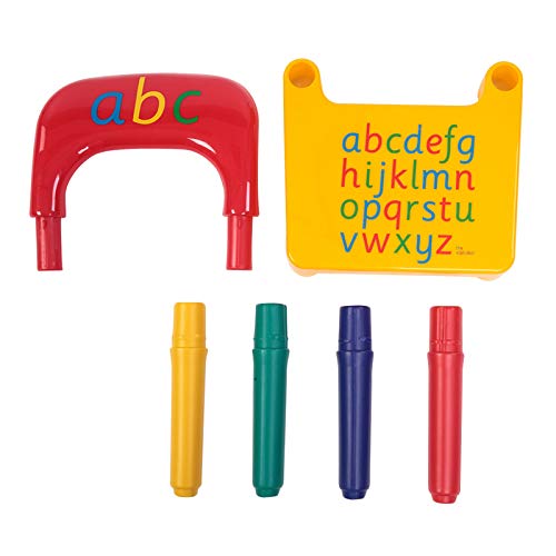 Table and Chair Set, Toddler Alphabetic Learning Activity Desk, Multicolor Children Letter Table Chair Set, Yellow & Red