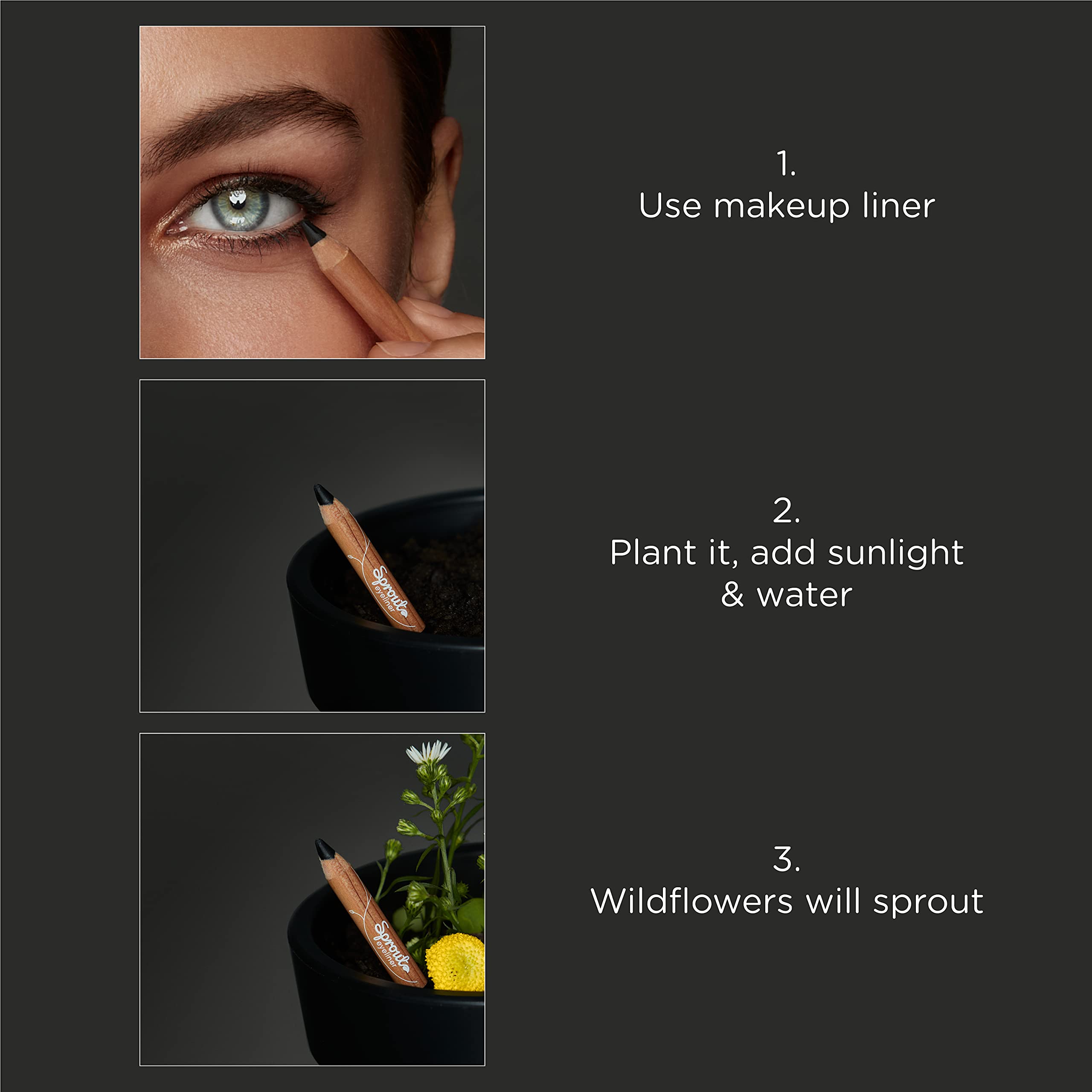 Sprout Eyebrow & Eyeliner Pencils | Vegan Formula | Plantable Eyeliner & Brow Pencils with Wildflower Seeds | Makeup Gift | 2 Pack | Black & Brown