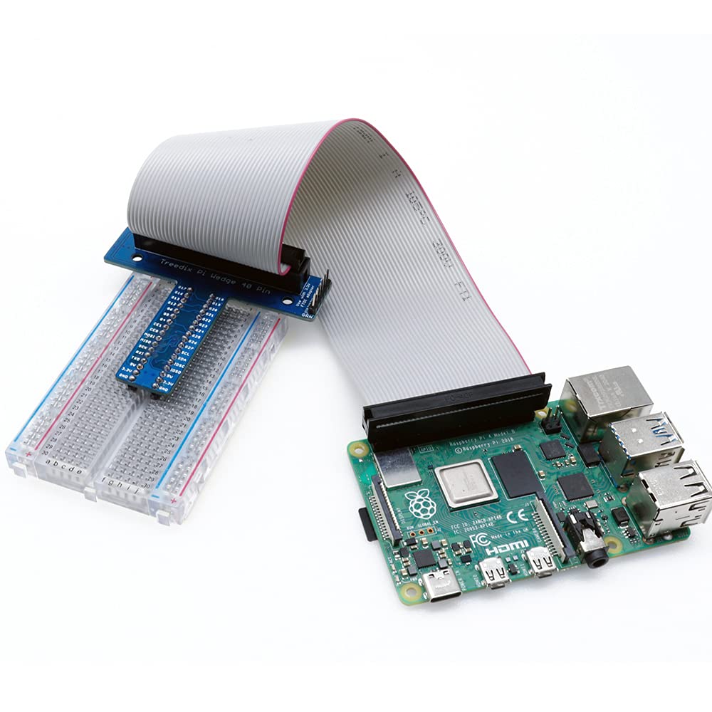 Treedix Pi GPIO Breakout Expansion Kit for Raspberry Pi 4B 3B+ 3B 2B B+, T-Type GPIO Expansion Adapter Board + 400 Tie Points Solderless Breadboard + 20cm 40pin GPIO Flat Ribbon Cable + Pin Header