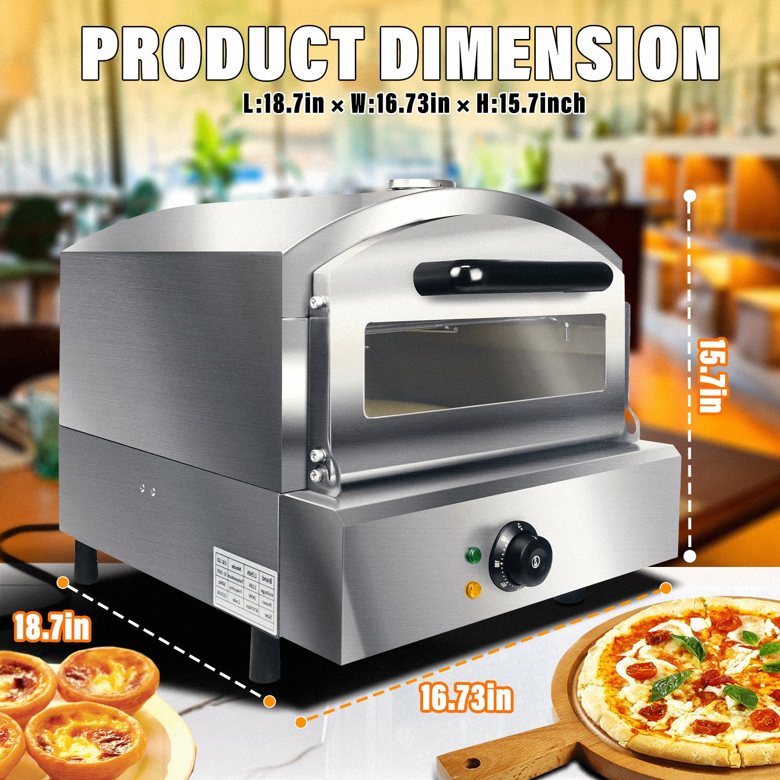 Portable Pizza Oven |Countertop Electric Pizza Maker |Outdoor Pizza Grill|Stainless Steel 1800W Power|Double Layer with 14in Pizza Stone|For Commercial&Kitchen|