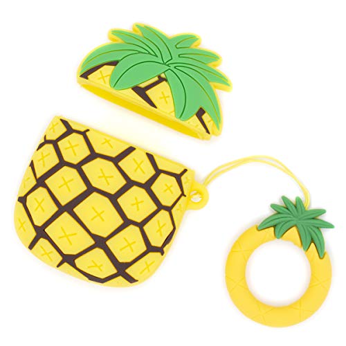 YONOCOSTA Cute Airpods Case, Airpods 2 Case, Pineapple Cool Funny 3D Fruit Shaped Full Protection Shockproof Soft Silicone Charging Case Cover Skin with Keychain for Airpods 1&2