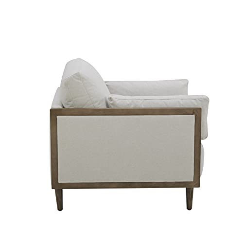 Amazon Brand β Stone & Beam Coast Wood-Trimmed Contemporary Living Room Accent Chair with Armrest Pillows, 40"W, Chalk