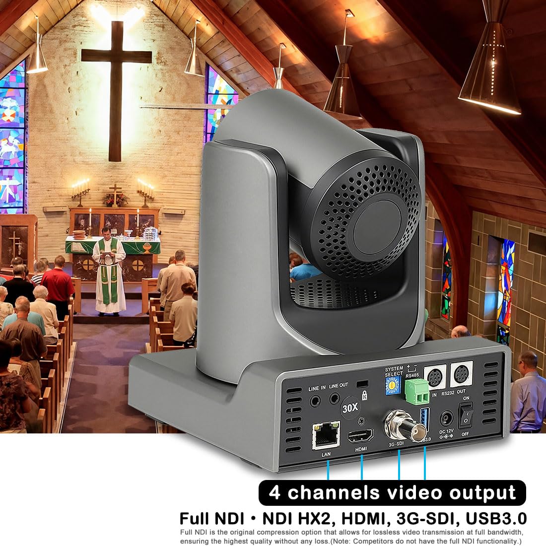 Prisual NDI HX3 PTZ Camera 30x Full HD Live Streaming Auto Tracking Camera with HDMI/3G-SDI/USB and NDI HX3 60P Outputs (NDI HX3 & Full NDI Optional)