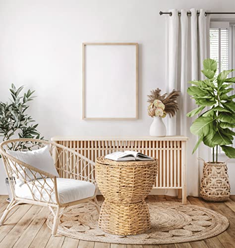 Artera Wicker Storage Basket - Set of 3 Natural Woven Blanket Basket, Decorative Side Table