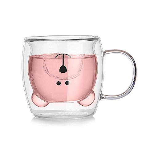 Amyhome Cute Mugs Bear Coffee Cup Double Wall Insulated Glass, Espresso Cup, Milk Cup, Tea Cup, Valentine's Day Christmas Birthday Gifts for Children and Adults