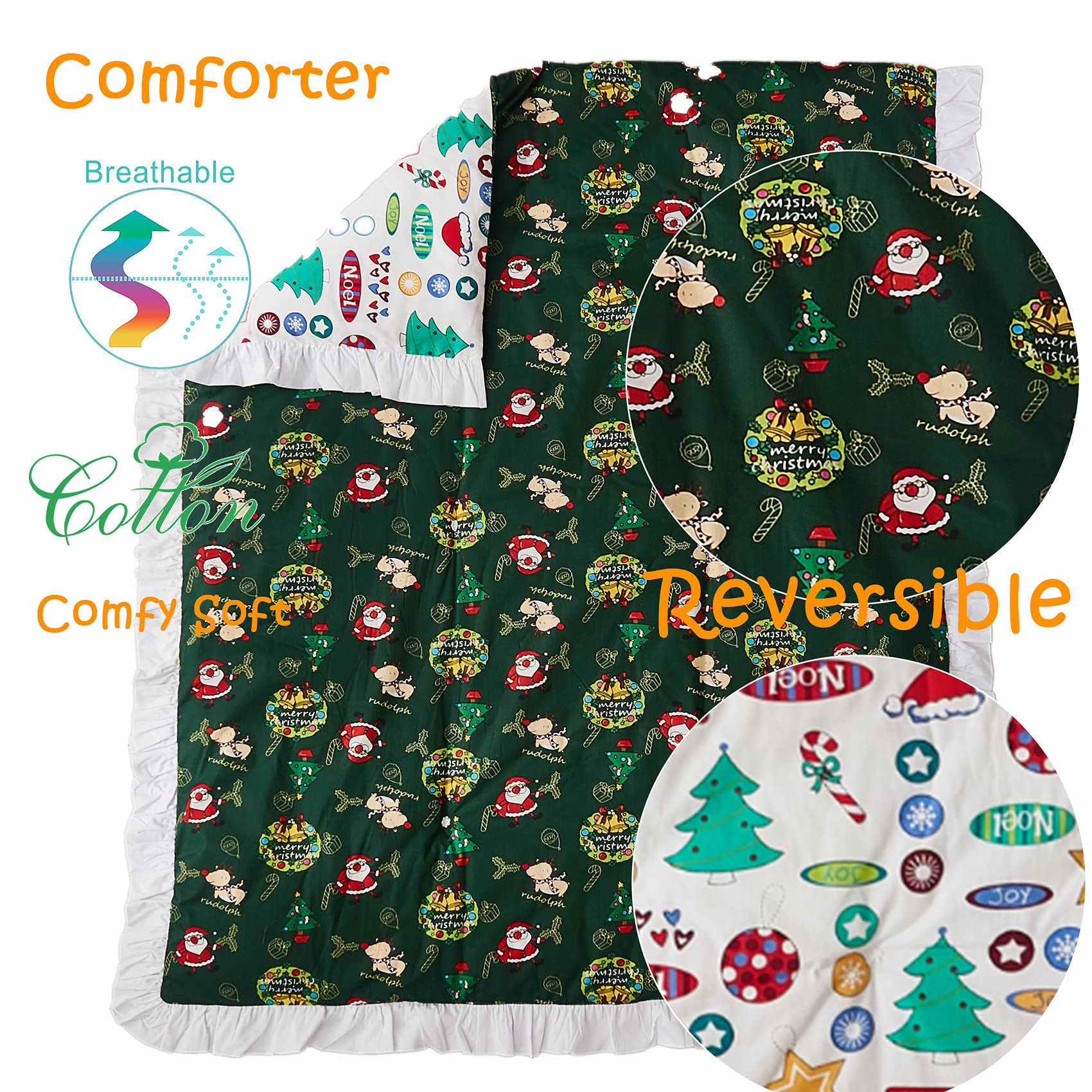 Brandream Christmas Crib Bedding Sets for Girl Boy Nursery Set 3 Pieces 100% Cotton Gender Neutral Baby Bedding | Crib Comforter, Fiited Crib Sheet, Dust Ruffle