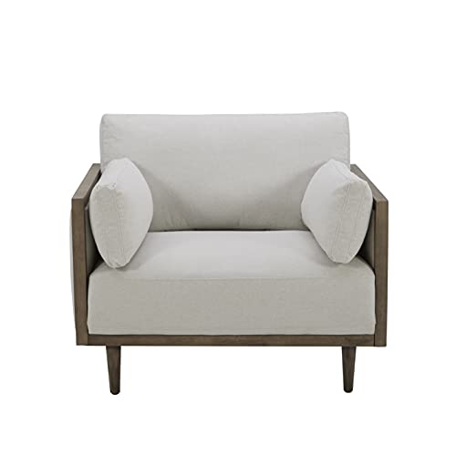 Amazon Brand β Stone & Beam Coast Wood-Trimmed Contemporary Living Room Accent Chair with Armrest Pillows, 40"W, Chalk