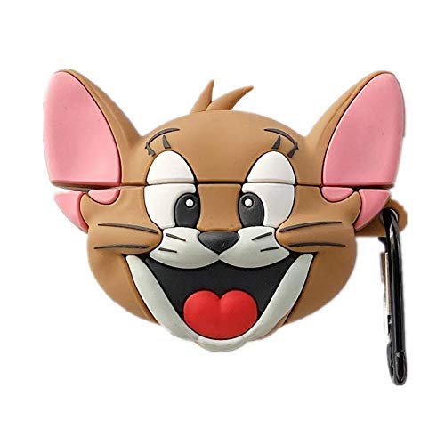 Soft Silicone Cute AirPod Case Cover for Apple AirPods Pro 2019 with Keychain Tom and Jerry Brown Mouse Anime 3D Cartoon Adorable Lovely Funny Kids Teens Girls Boys Daughter Women