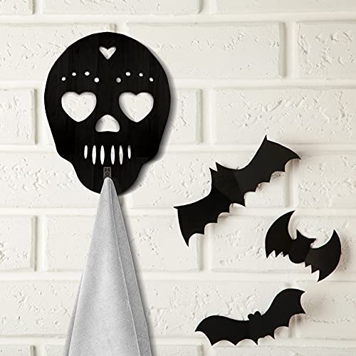 Skull Key Holder - Set of 2 Goth Key Hooks for Wall - Gothic Home Decor for Bedroom Furniture or Kitchen Assessories - Halloween Spooky Gifts for Skull Stuff Lovers