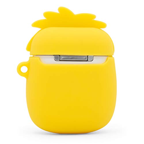 YONOCOSTA Cute Airpods Case, Airpods 2 Case, Pineapple Cool Funny 3D Fruit Shaped Full Protection Shockproof Soft Silicone Charging Case Cover Skin with Keychain for Airpods 1&2