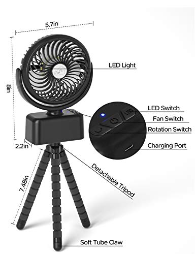 Battery Operated Stroller Fan with Flexible Tripod Clip On, 3 Speeds and 270°Auto Oscillating, Portable Personal Handheld Fan for Car Seat Crib Bike Treadmill……