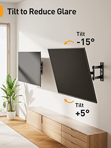Perlegear Full Motion TV Wall Mount for 26-55 inch Flat or Curved TVs, Wall Mount TV Bracket with Articulating Arm, Swivel, Tilt, Extension, Corner TV Wall Mount Max VESA 400x400mm up to 60 lbs PGMFK3