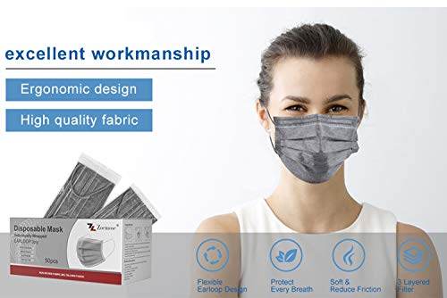 Disposable Face Masks 3-Ply Individually Wrapped for Home, School, Office and Outdoors (50 PCS,Gray)