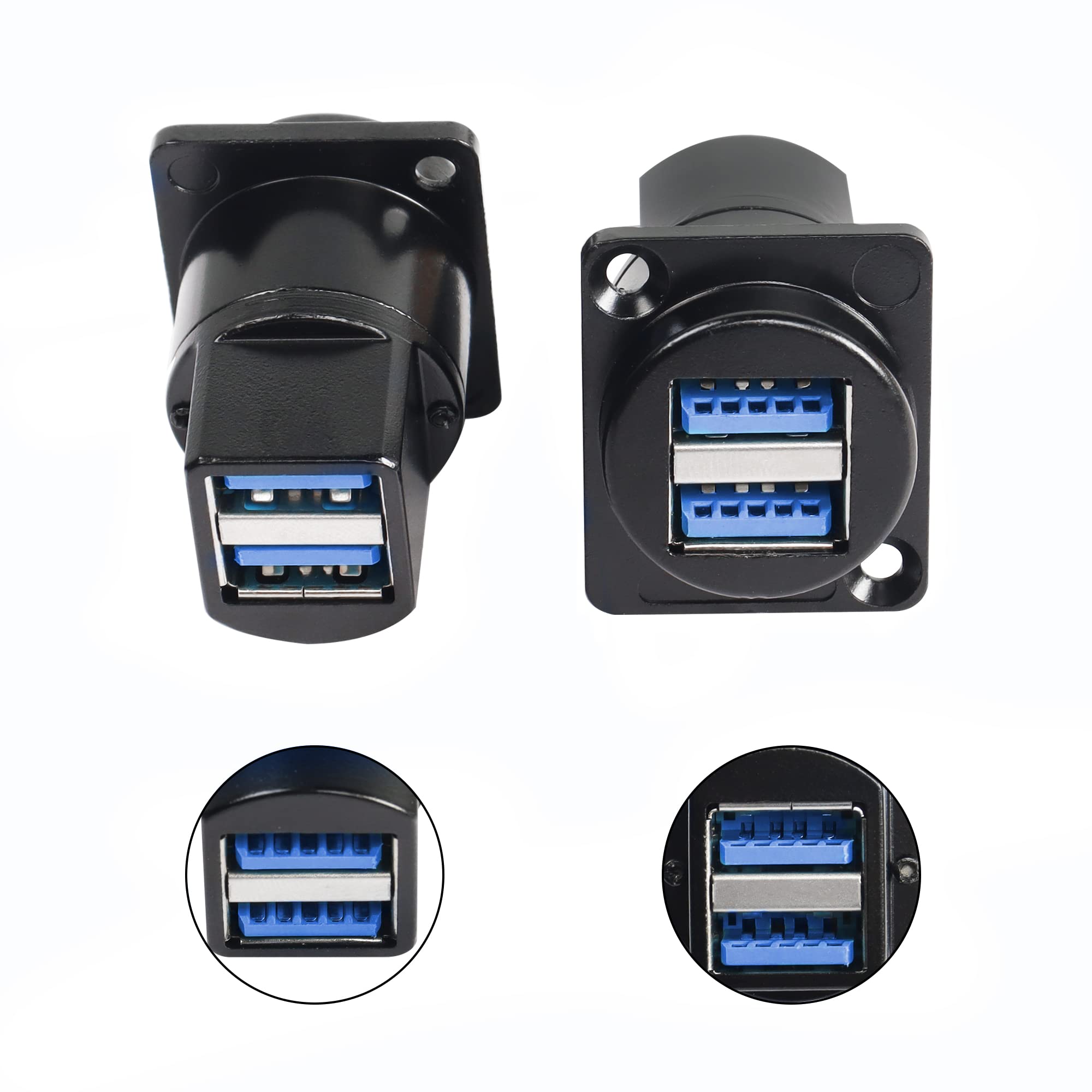 QIANRENON USB 3.0 Socket Dual USB Panel Mount Solderless Connector, USB 3.0 Female to Female Coupler Socket USB Panel Mount Pass Through Adapte for Audio, Video and Optoelectronic Networker