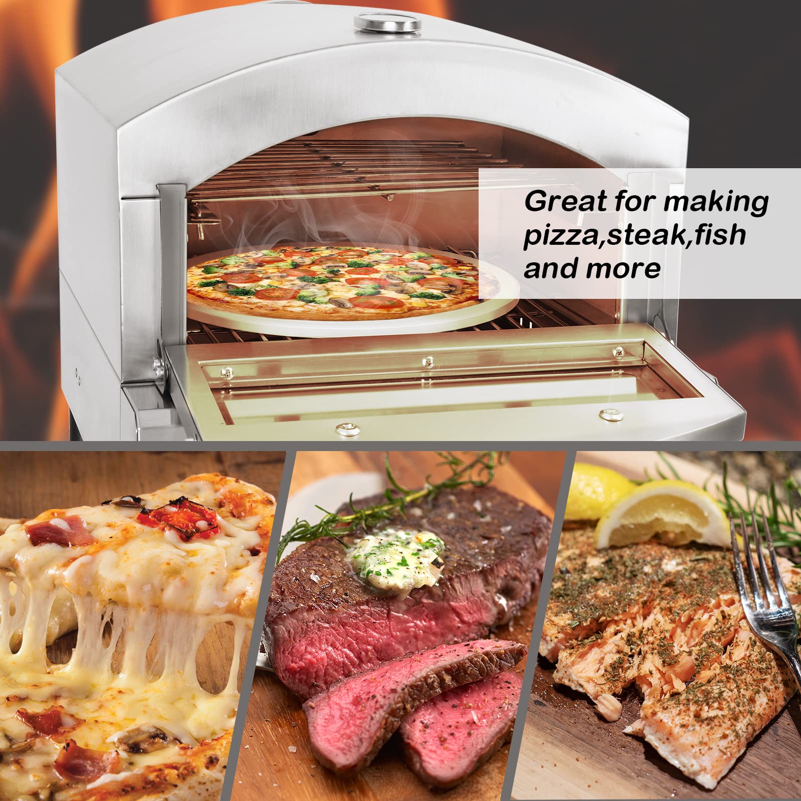 Portable Pizza Oven |Countertop Electric Pizza Maker |Outdoor Pizza Grill|Stainless Steel 1800W Power|Double Layer with 14in Pizza Stone|For Commercial&Kitchen|