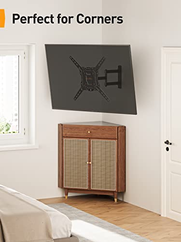 Perlegear Full Motion TV Wall Mount for 26-55 inch Flat or Curved TVs, Wall Mount TV Bracket with Articulating Arm, Swivel, Tilt, Extension, Corner TV Wall Mount Max VESA 400x400mm up to 60 lbs PGMFK3