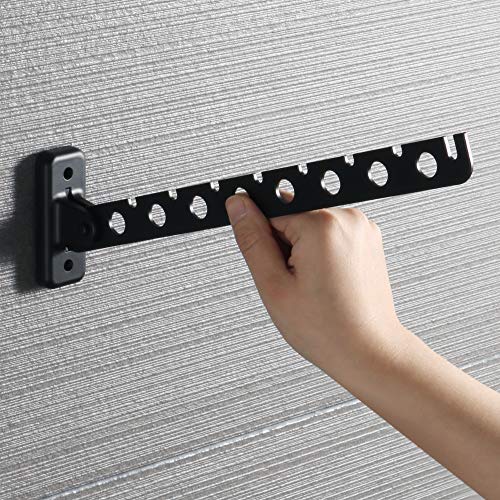 Alise Folding Clothes Hanger Rack,Wall Mounted Clothes Bar-Hanger Holder Hooks Heavy Duty Drying Rack Space Saving Clothing Hanging System Closet Storage Organizer,YHD1008-B Matte Black