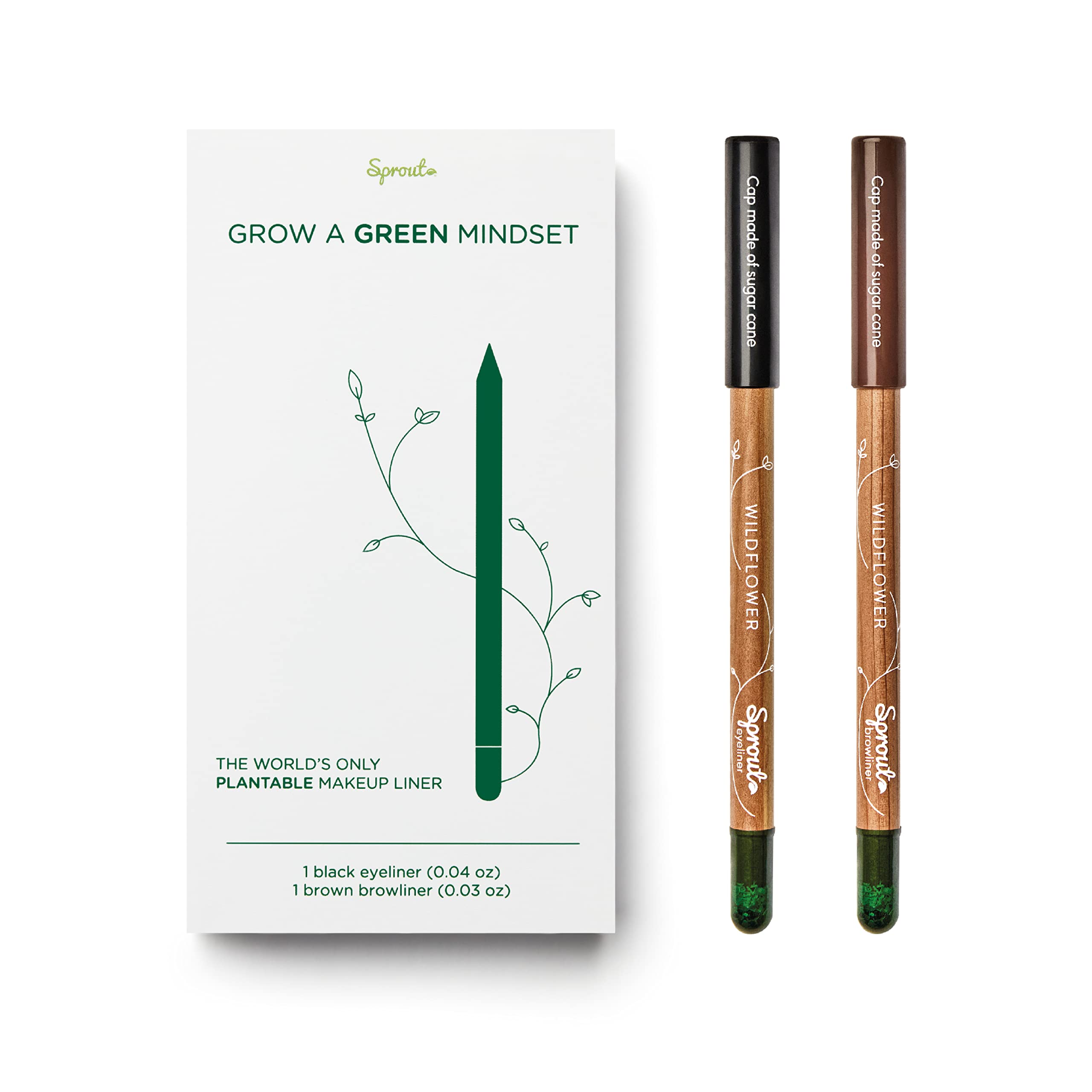 Sprout Eyebrow & Eyeliner Pencils | Vegan Formula | Plantable Eyeliner & Brow Pencils with Wildflower Seeds | Makeup Gift | 2 Pack | Black & Brown