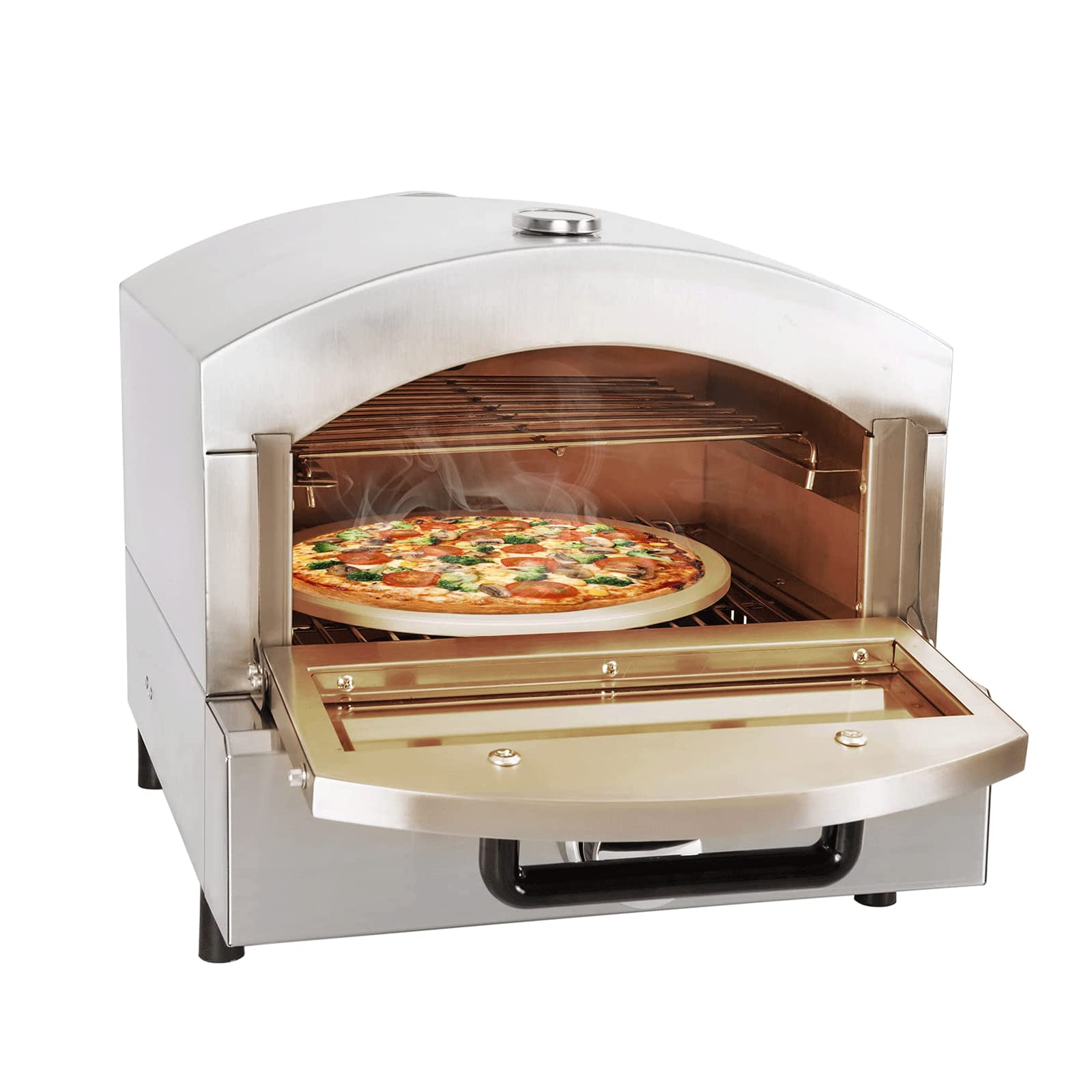 Portable Pizza Oven |Countertop Electric Pizza Maker |Outdoor Pizza Grill|Stainless Steel 1800W Power|Double Layer with 14in Pizza Stone|For Commercial&Kitchen|