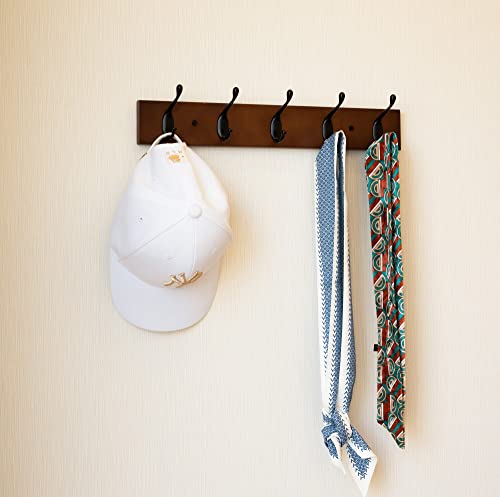 ROOREVO Wall Mount Coat Rack Coat Hooks, Wall hat Hanger,Walnut,2 Pack