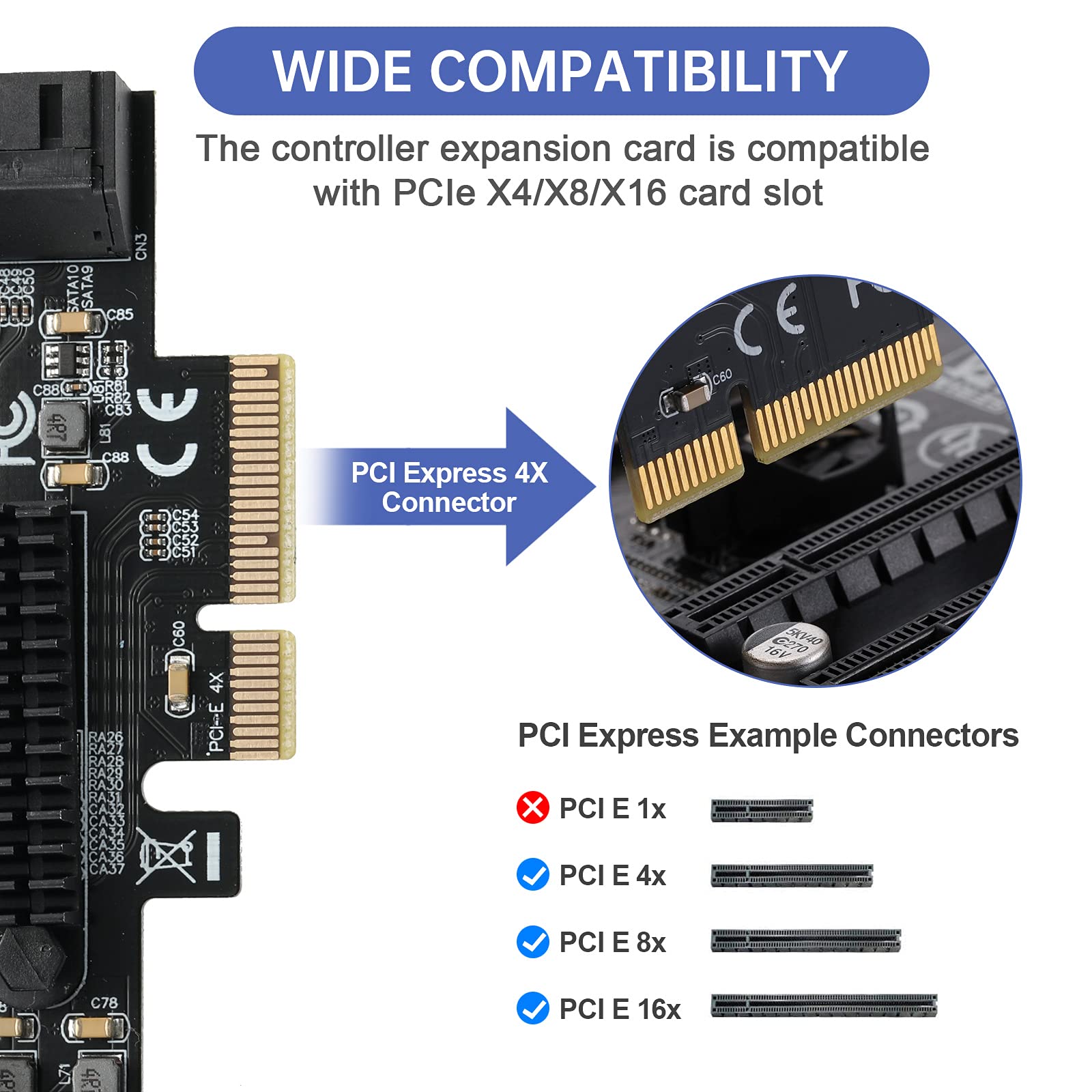 PCIE 4X SATA Card 10 Ports,with 10 SATA Cables and Low Profile Bracket, PCIE to SATA 3.0 6 Gbps Controller, PCIE to SATA Expansion Card,SATA Controller,SATA PCIE Card,ASM1166+JMB575 Chips