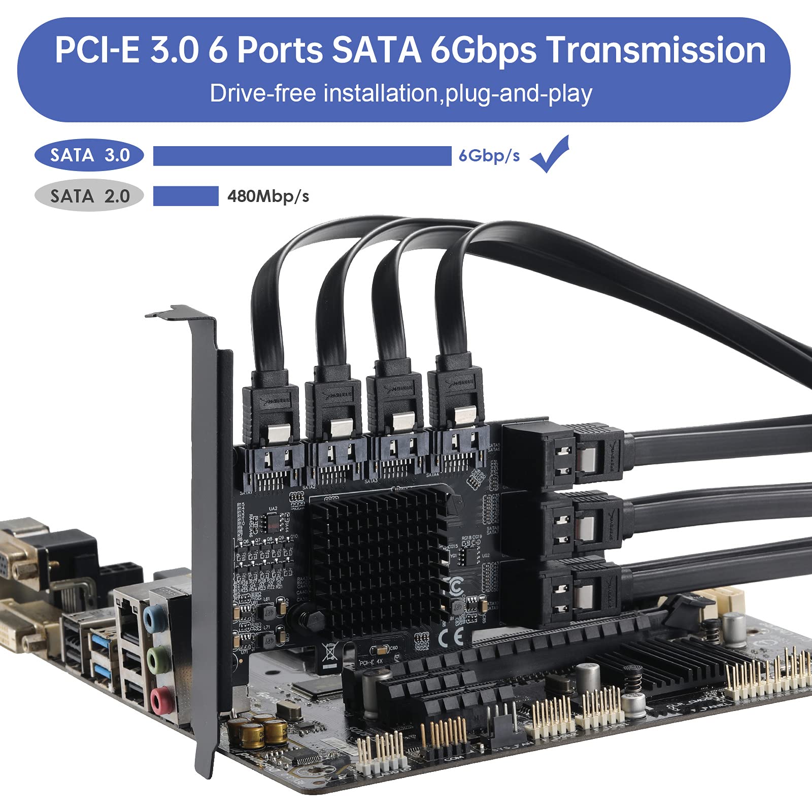 PCIE 4X SATA Card 10 Ports,with 10 SATA Cables and Low Profile Bracket, PCIE to SATA 3.0 6 Gbps Controller, PCIE to SATA Expansion Card,SATA Controller,SATA PCIE Card,ASM1166+JMB575 Chips