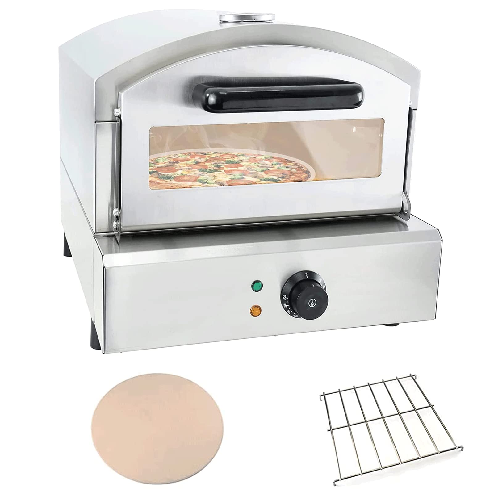 Portable Pizza Oven |Countertop Electric Pizza Maker |Outdoor Pizza Grill|Stainless Steel 1800W Power|Double Layer with 14in Pizza Stone|For Commercial&Kitchen|