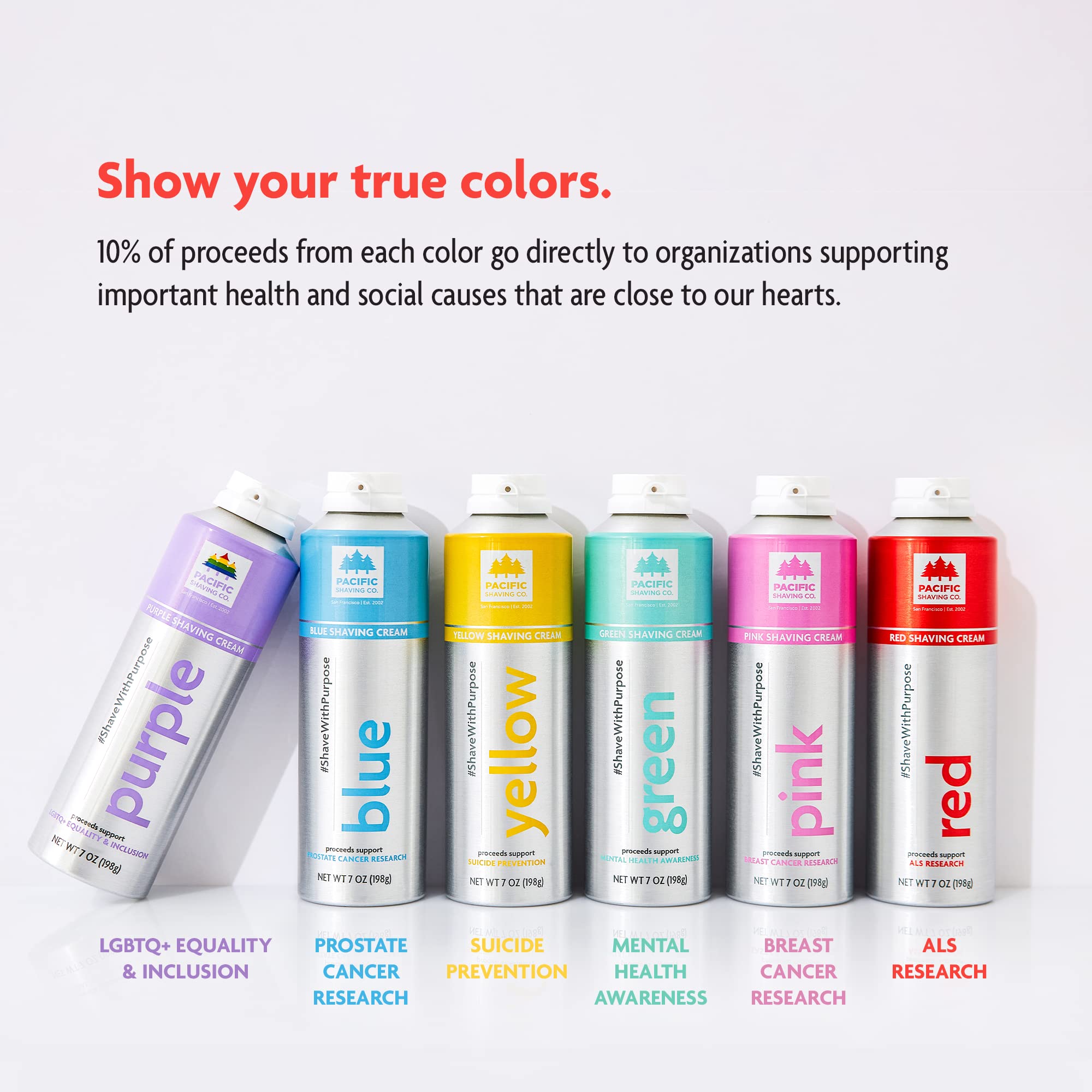 Pacific Shaving Company COLORFUL Shaving Cream, Shave with Purpose - Safe & Natural Ingredients, Cruelty Free, Made in the USA - 6 Item Bundle (7 oz each)