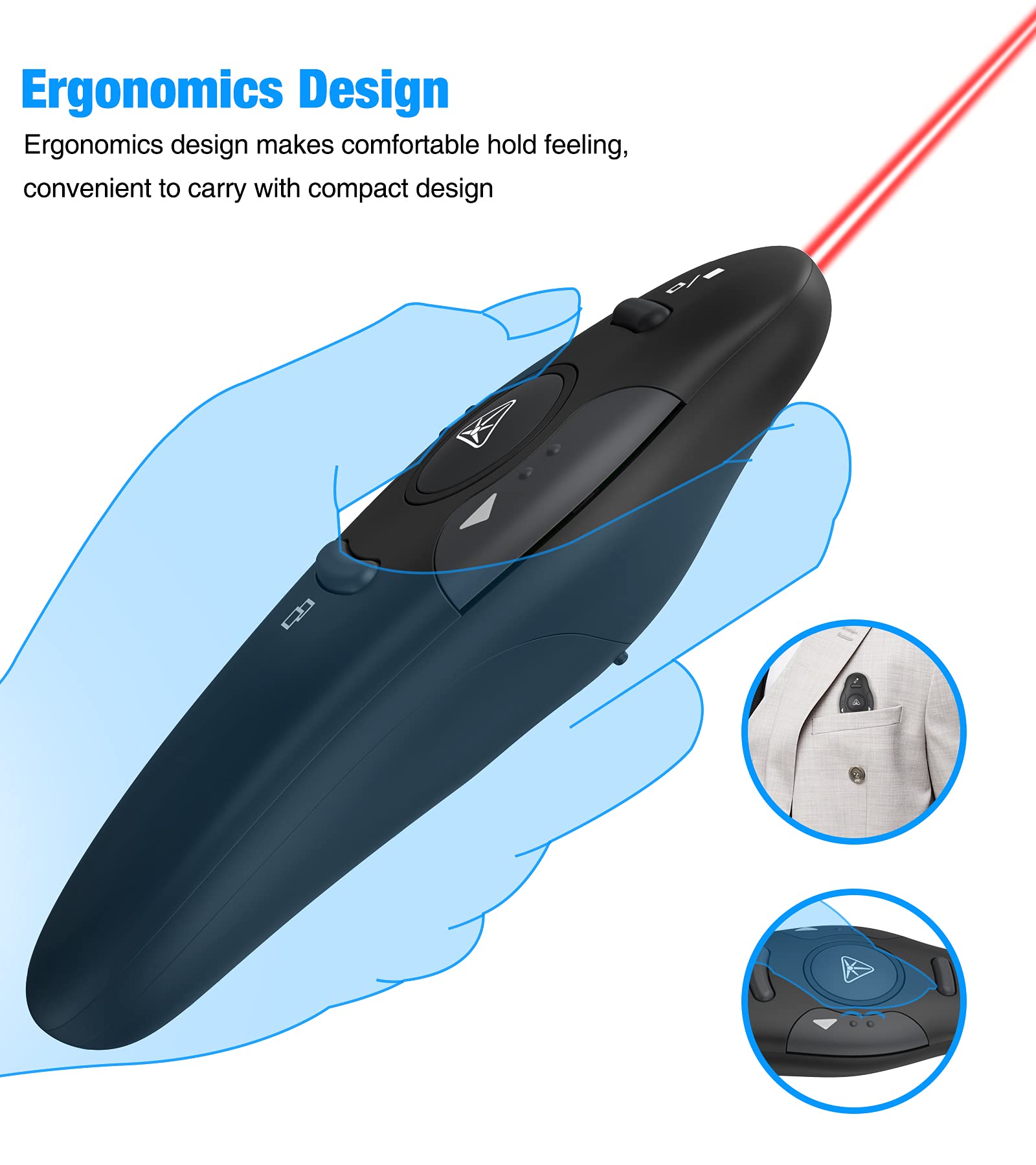 DINOSTRIKE Presentation Clicker with Red Laser Pointer, RF 2.4GHz USB Wireless Presenter Remote Slide Clicker for Powerpoint Presentations for Computer Laptop Office Classroom