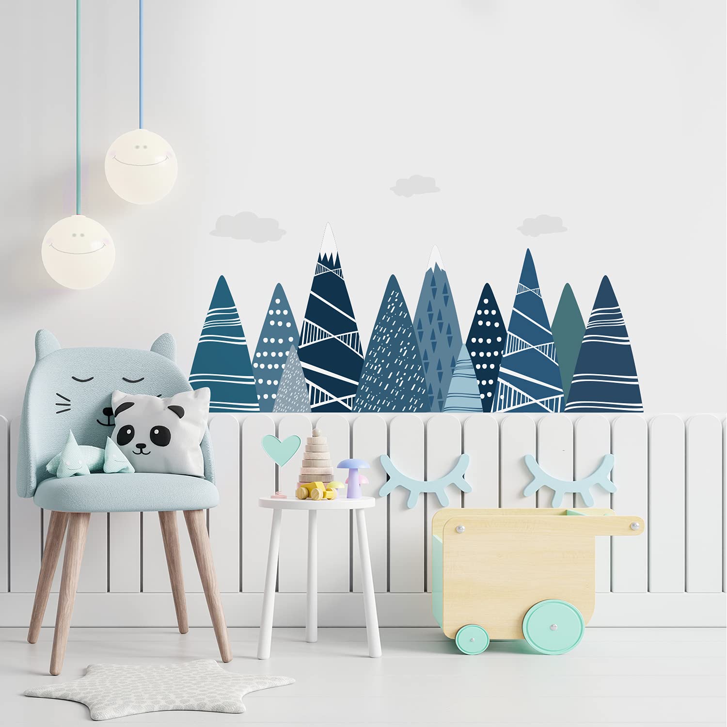 funlife Nordic Style Fabric Mountain Wall Murals Peel and Stick, Self Adhesive Waterproof Landscape Wall Stickers Wall Art, Watercolor Wallpaper Decals for Kids Bedroom Living Room, Blue
