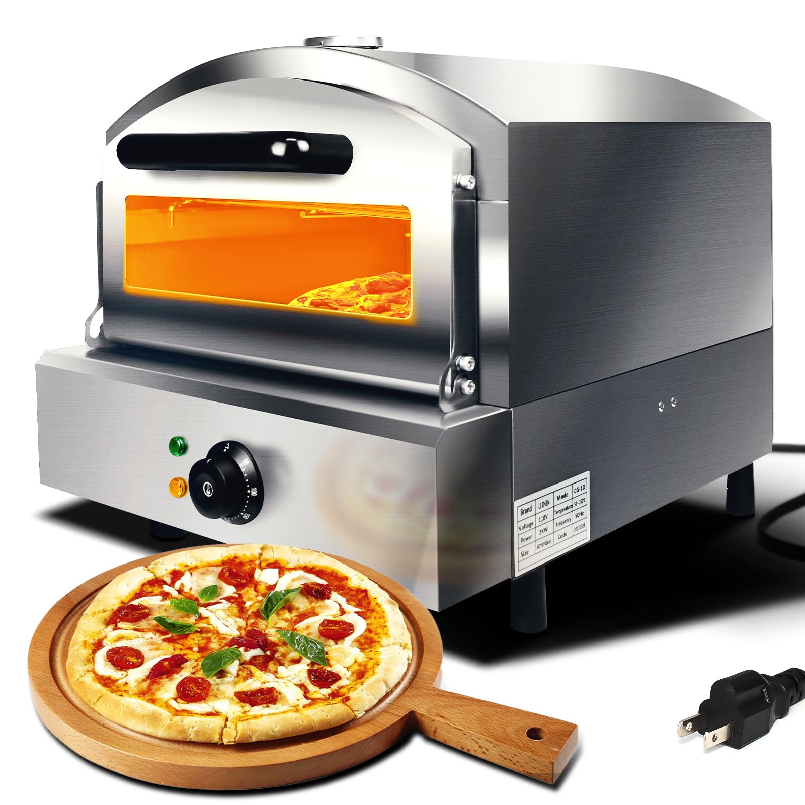 Portable Pizza Oven |Countertop Electric Pizza Maker |Outdoor Pizza Grill|Stainless Steel 1800W Power|Double Layer with 14in Pizza Stone|For Commercial&Kitchen|