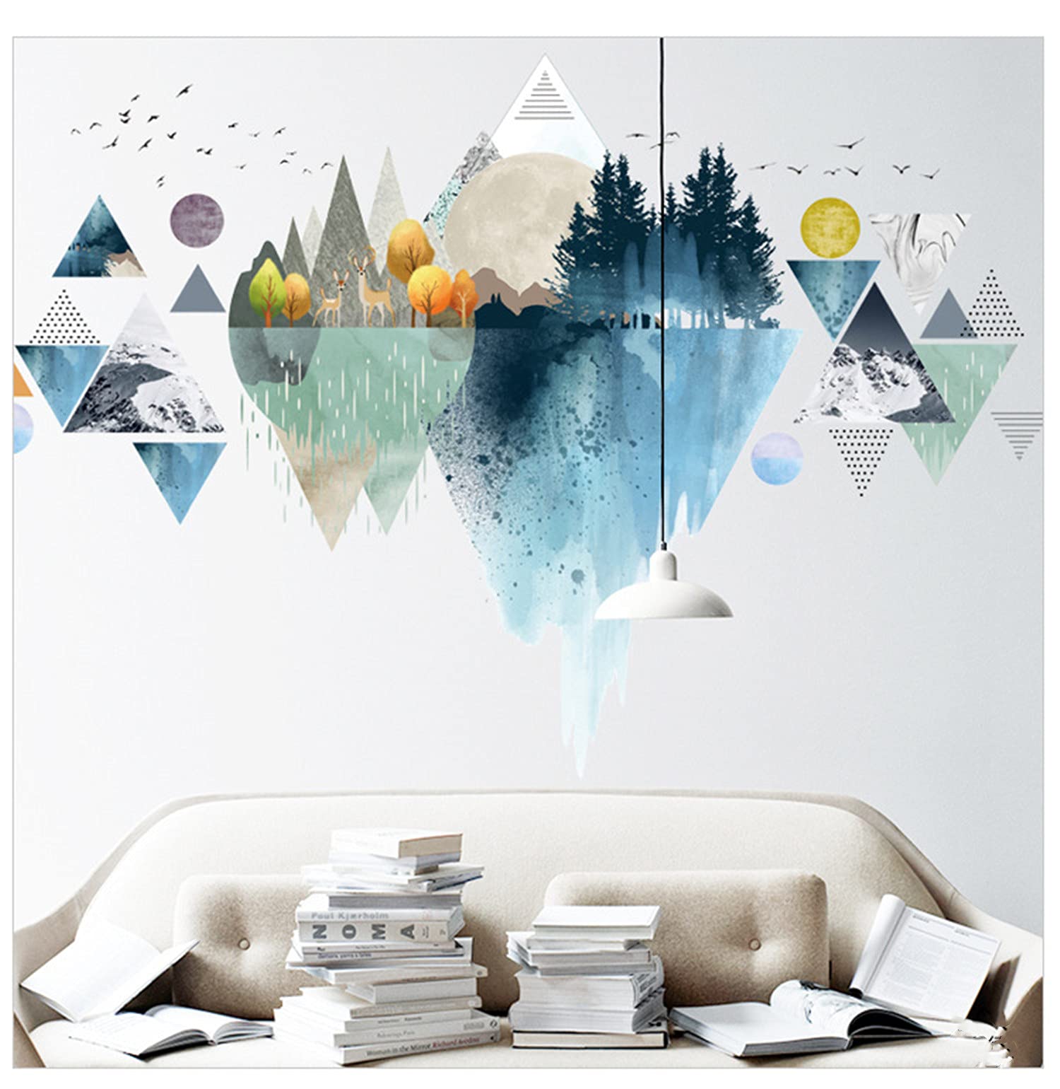 Arawat Abstract Wall Stickers & Murals Living Room Mountain Wall Decals for Bedroom Removable Geometric Wall Decal Decorations Kids Nursery Wall Decor 3D Forest Wall Decal Decorations Peel and Stick