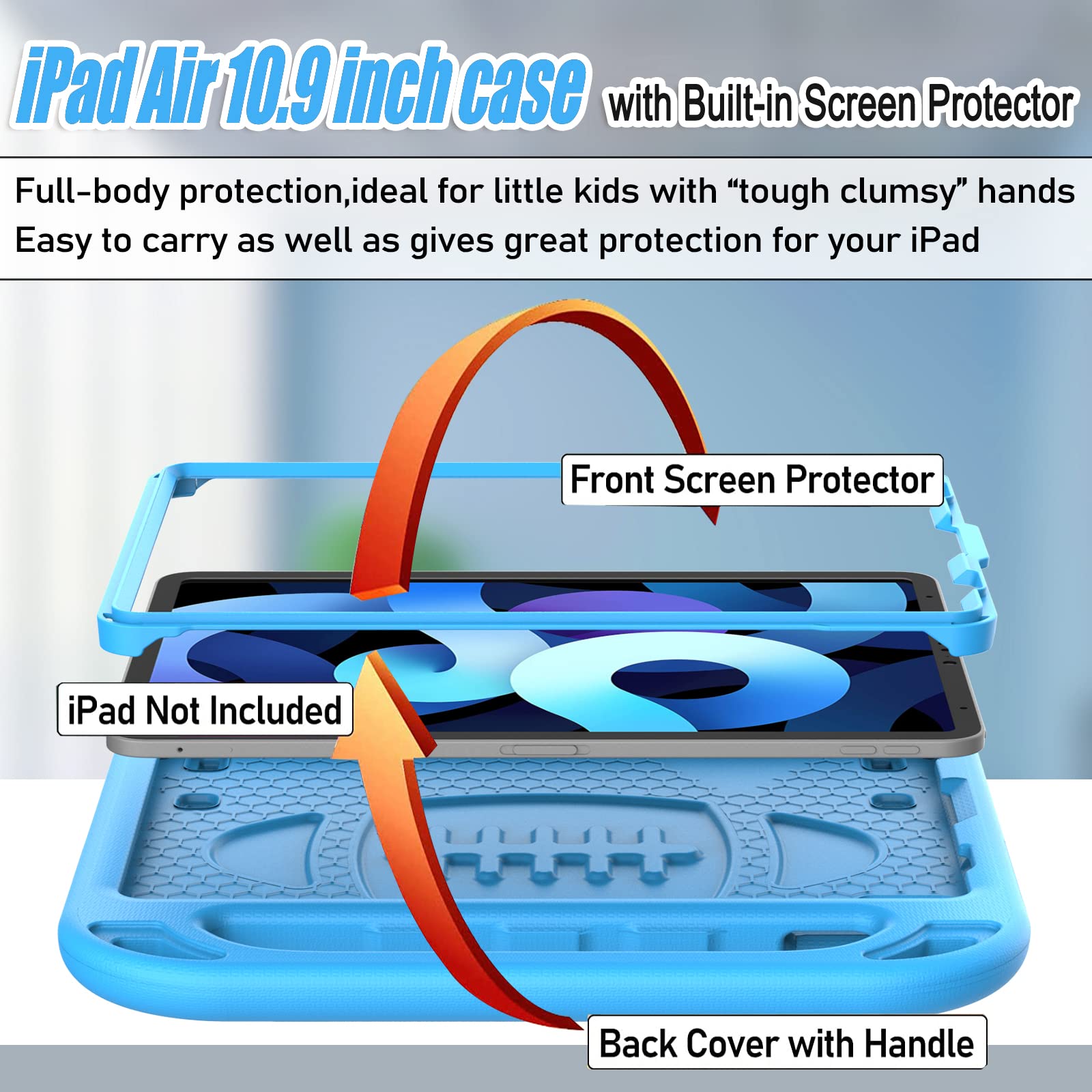 LTROP Case for iPad Air 5th/4th Generation(2022/2020), iPad Pro 11 Case 2022/2021/2020/2018, Built-in Screen Protector, Shockproof Handle Stand Kids Case for iPad Air 5/4 10.9β and iPad Pro 11β, Blue