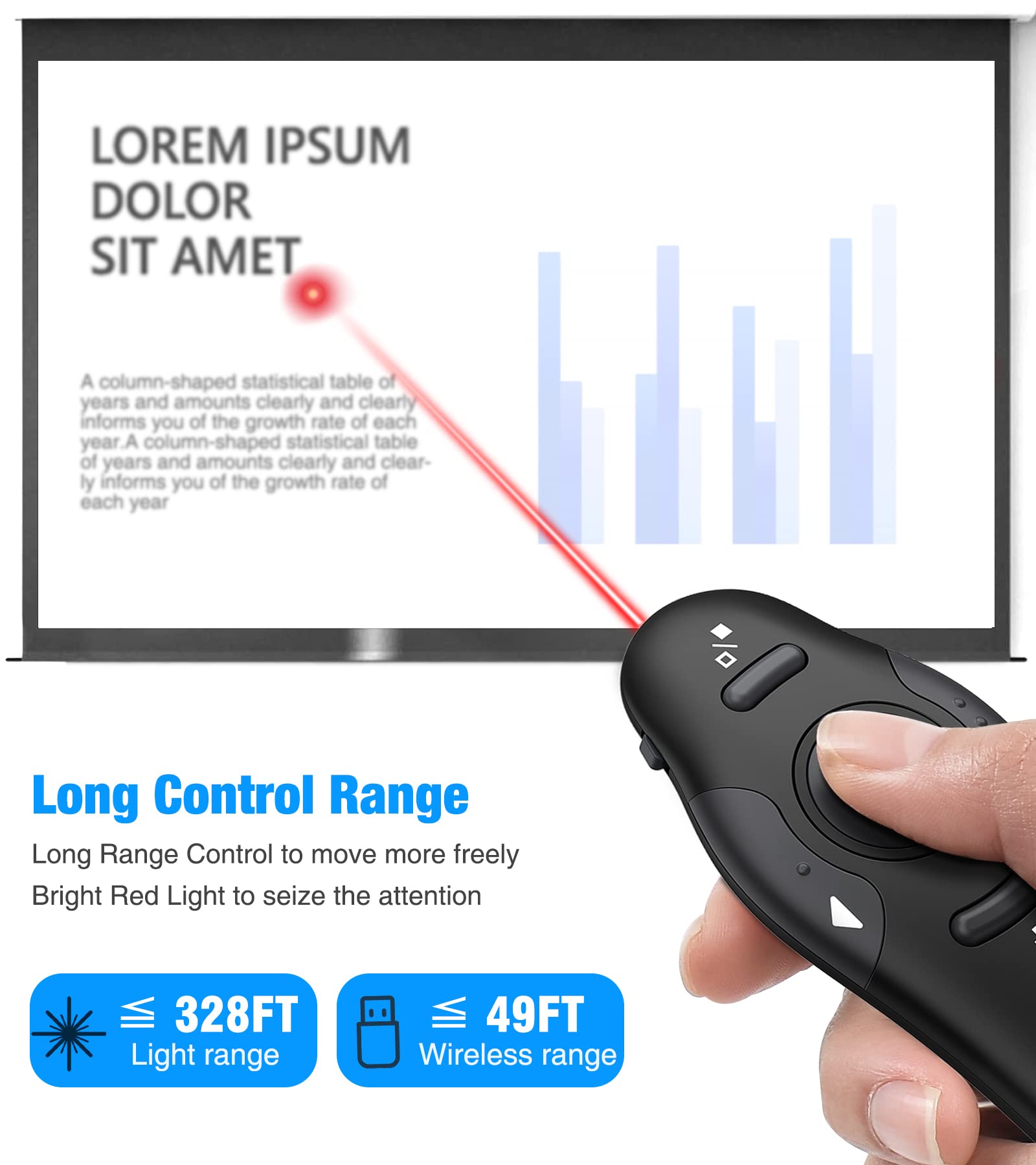 DINOSTRIKE Presentation Clicker with Red Laser Pointer, RF 2.4GHz USB Wireless Presenter Remote Slide Clicker for Powerpoint Presentations for Computer Laptop Office Classroom