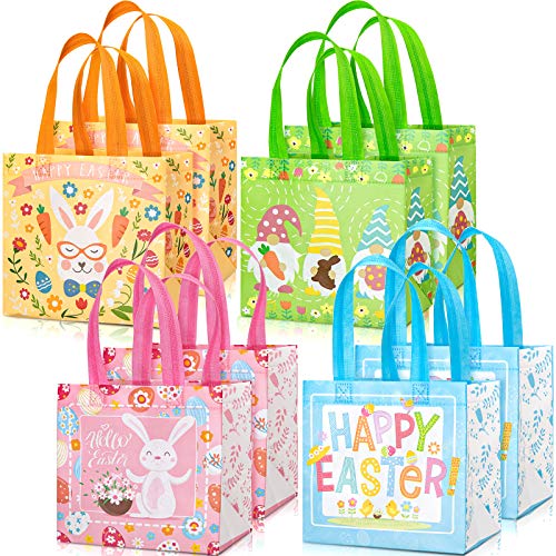 Whaline Easter Non-Woven Gift Bags with Handles Reusable Waterproof Tote Bags Bunny Easter Egg Cute Gnome for Easter Holiday Gifts Wrapping Egg Hunt Game Spring Party Gifts Wrapping, 8 Pack