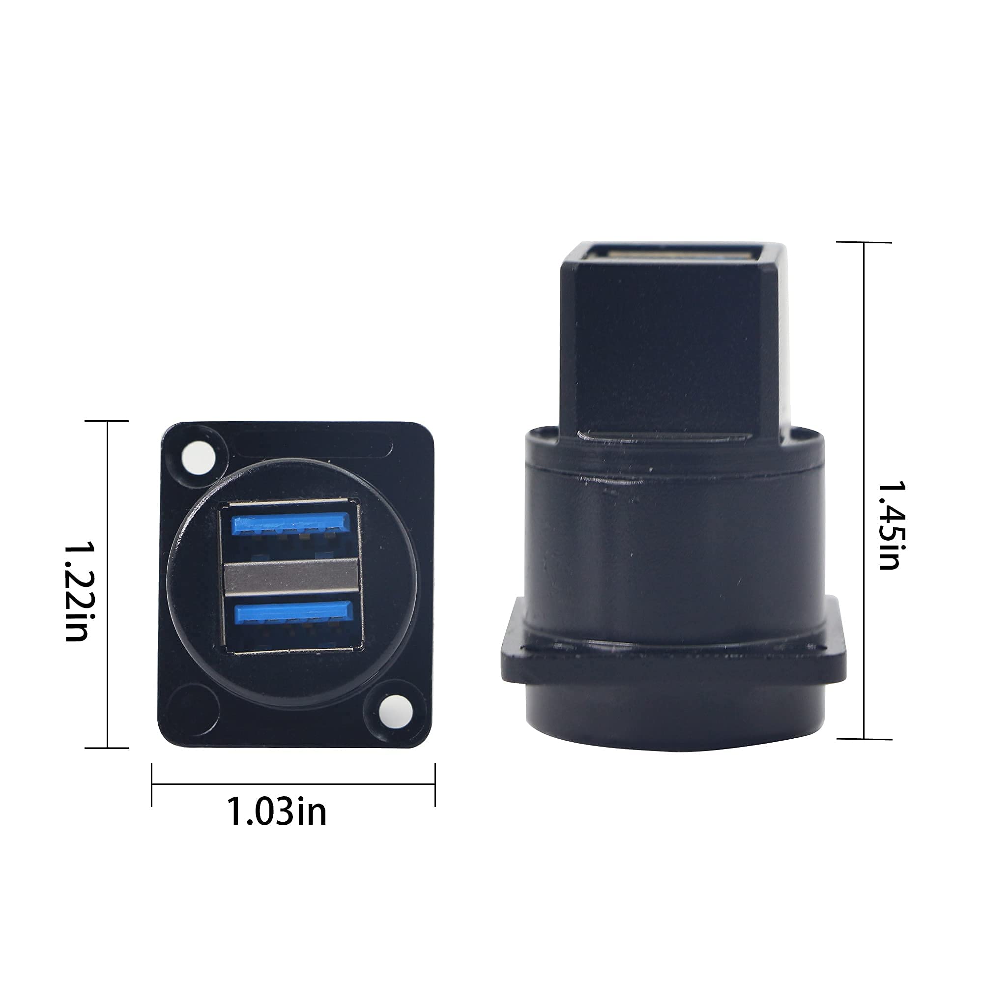 QIANRENON USB 3.0 Socket Dual USB Panel Mount Solderless Connector, USB 3.0 Female to Female Coupler Socket USB Panel Mount Pass Through Adapte for Audio, Video and Optoelectronic Networker