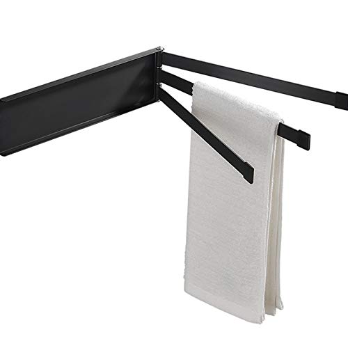 Wall Mounted Towel Bar Swivel with 3-Arm Swing Towel Holder for Bathroom Kitchen Storage (Black)