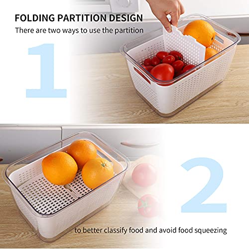 Fruit Containers for Fridge, 3 Pack Vegetable Fruit Container Storage, BELIBUY Fresh Produce Saver Containers BPA Free Fridge Food Storage Containers with Strainers and Vents, White
