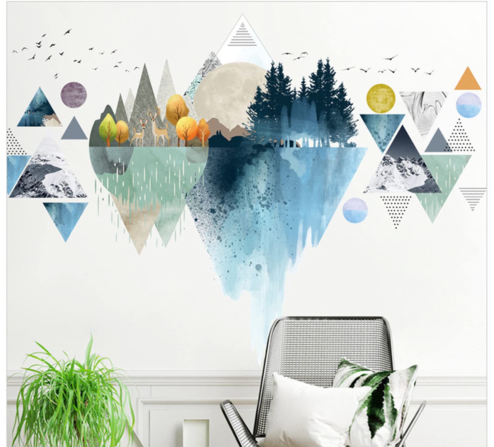 Arawat Abstract Wall Stickers & Murals Living Room Mountain Wall Decals for Bedroom Removable Geometric Wall Decal Decorations Kids Nursery Wall Decor 3D Forest Wall Decal Decorations Peel and Stick