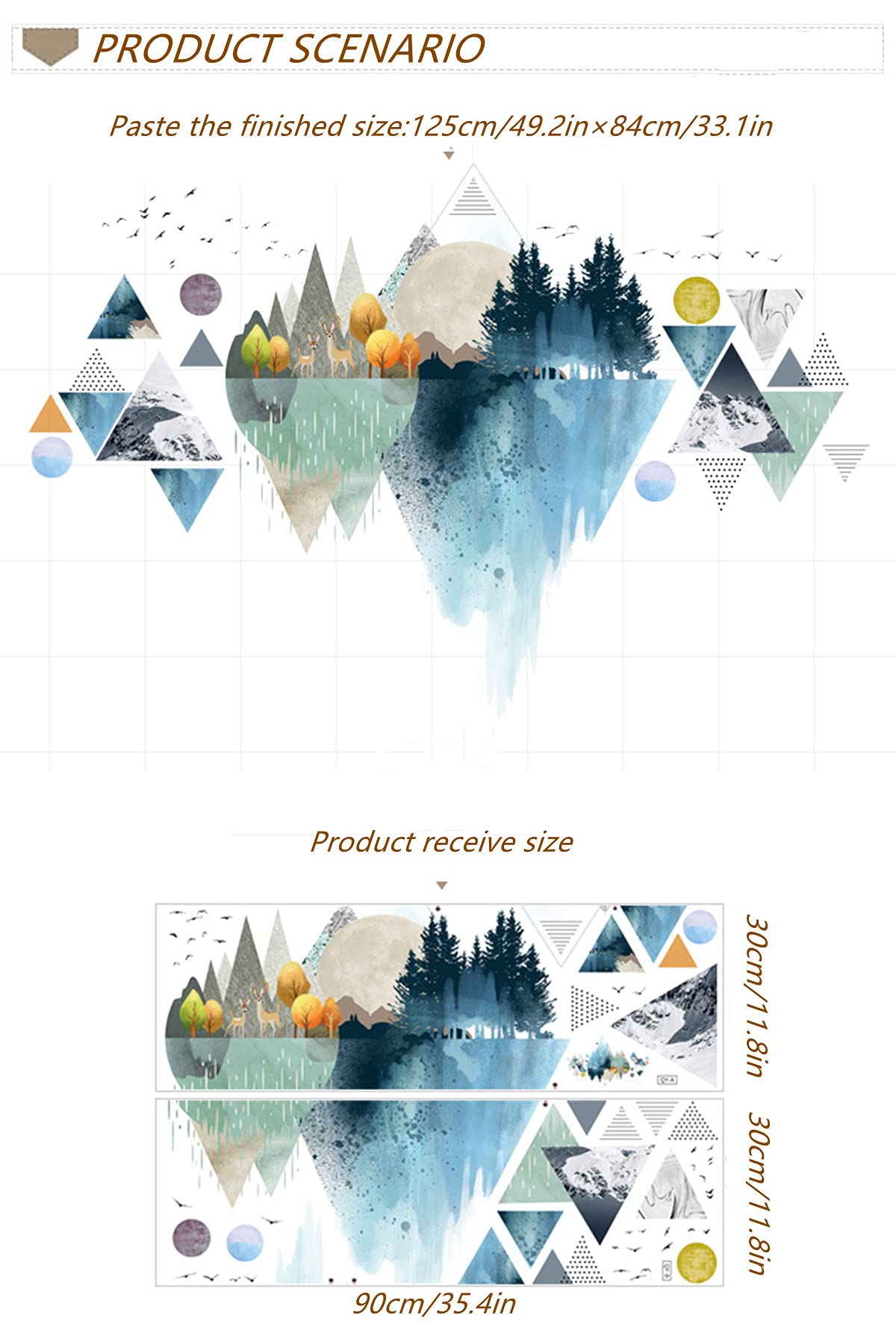 Arawat Abstract Wall Stickers & Murals Living Room Mountain Wall Decals for Bedroom Removable Geometric Wall Decal Decorations Kids Nursery Wall Decor 3D Forest Wall Decal Decorations Peel and Stick