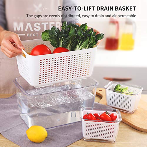 Fruit Containers for Fridge, 3 Pack Vegetable Fruit Container Storage, BELIBUY Fresh Produce Saver Containers BPA Free Fridge Food Storage Containers with Strainers and Vents, White