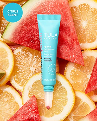 TULA Skin Care Lip SOS - Lip Treatment Balm that Plumps, Smooths & Hydrates lips with a Glossy Tint, Blushing Lemonade, 0.28 oz.