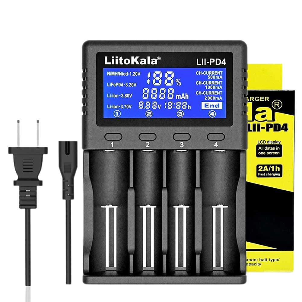 4 Bay Smart 18650 Charger with LCD Digital Display Universal Battery Charger for: 26650 20700 18650 18350 17670 17500 16340(RCR123) 14500 AA AAA SC C Batteries