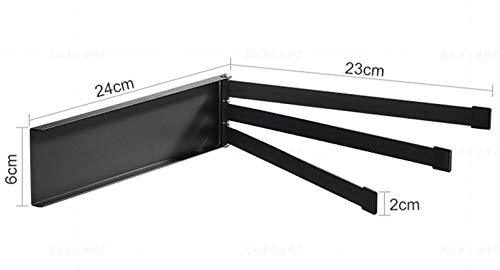 Wall Mounted Towel Bar Swivel with 3-Arm Swing Towel Holder for Bathroom Kitchen Storage (Black)