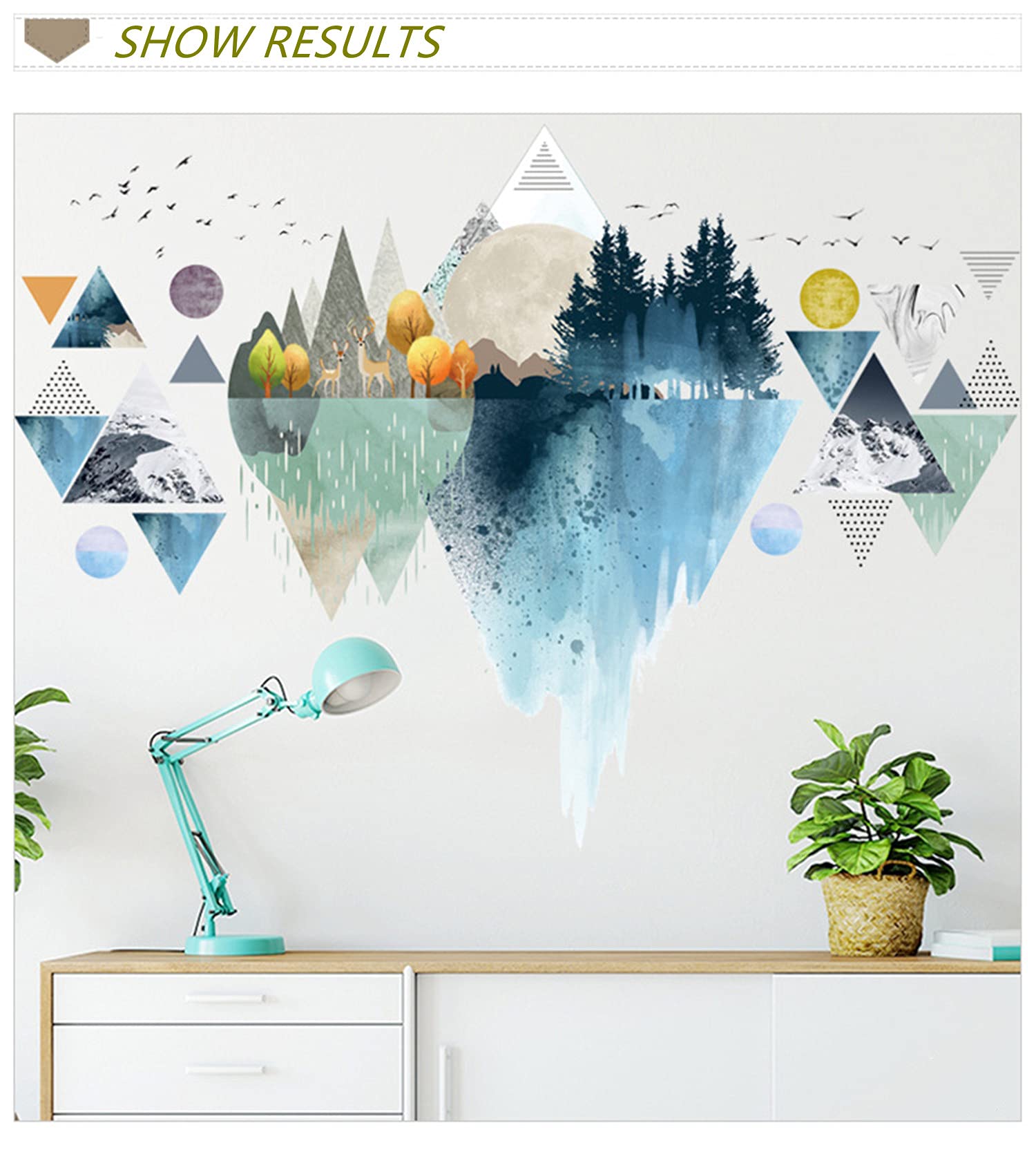 Arawat Abstract Wall Stickers & Murals Living Room Mountain Wall Decals for Bedroom Removable Geometric Wall Decal Decorations Kids Nursery Wall Decor 3D Forest Wall Decal Decorations Peel and Stick