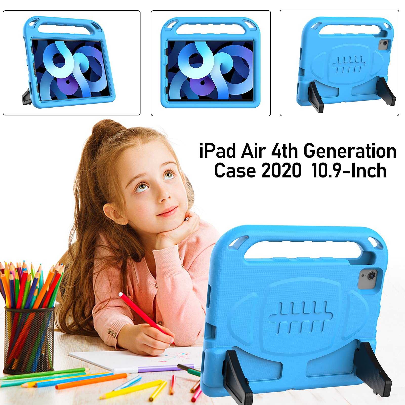 LTROP Case for iPad Air 5th/4th Generation(2022/2020), iPad Pro 11 Case 2022/2021/2020/2018, Built-in Screen Protector, Shockproof Handle Stand Kids Case for iPad Air 5/4 10.9β and iPad Pro 11β, Blue